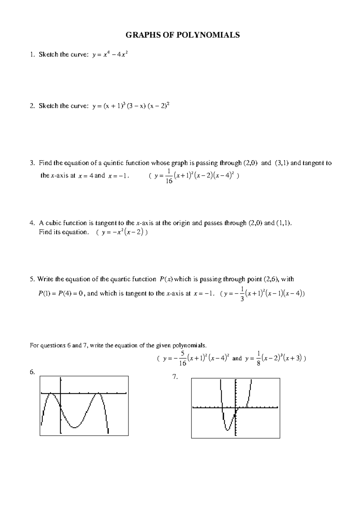 Graphs of Polynomials: L2 Worksheet on Sketching Curves - Studocu
