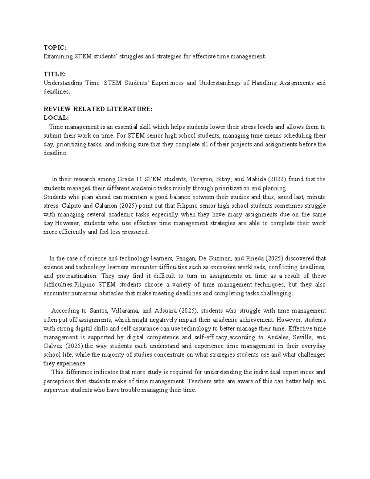Research 1 - Time Management Challenges and Strategies in STEM Students ...