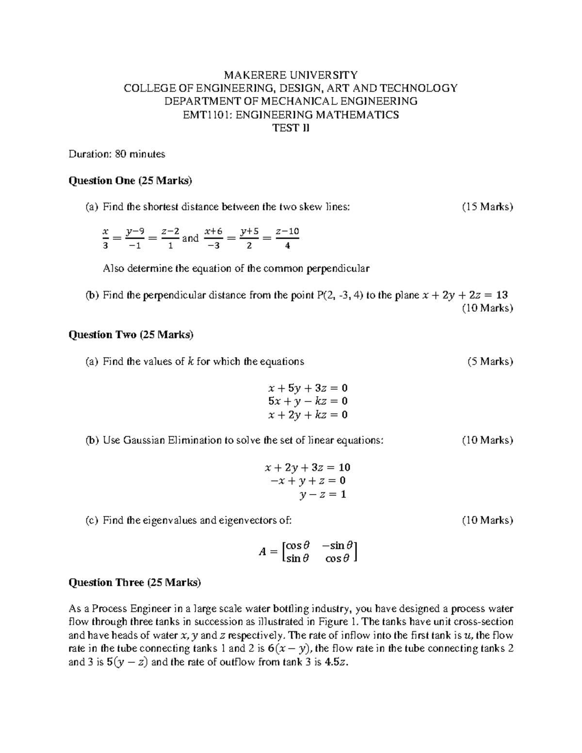 EMT1101: Engineering Mathematics Test II - Detailed Solutions - Studocu