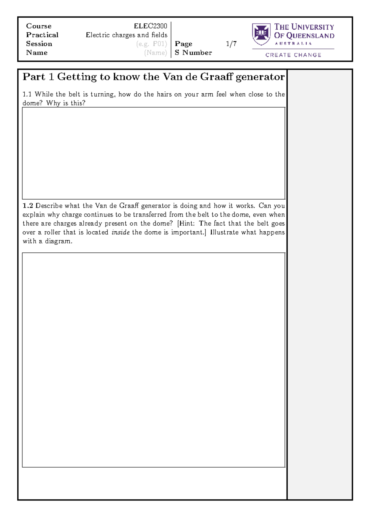 ELEC2300 Lab 1 Worksheet: Exploring Electric Charges & Fields - Studocu