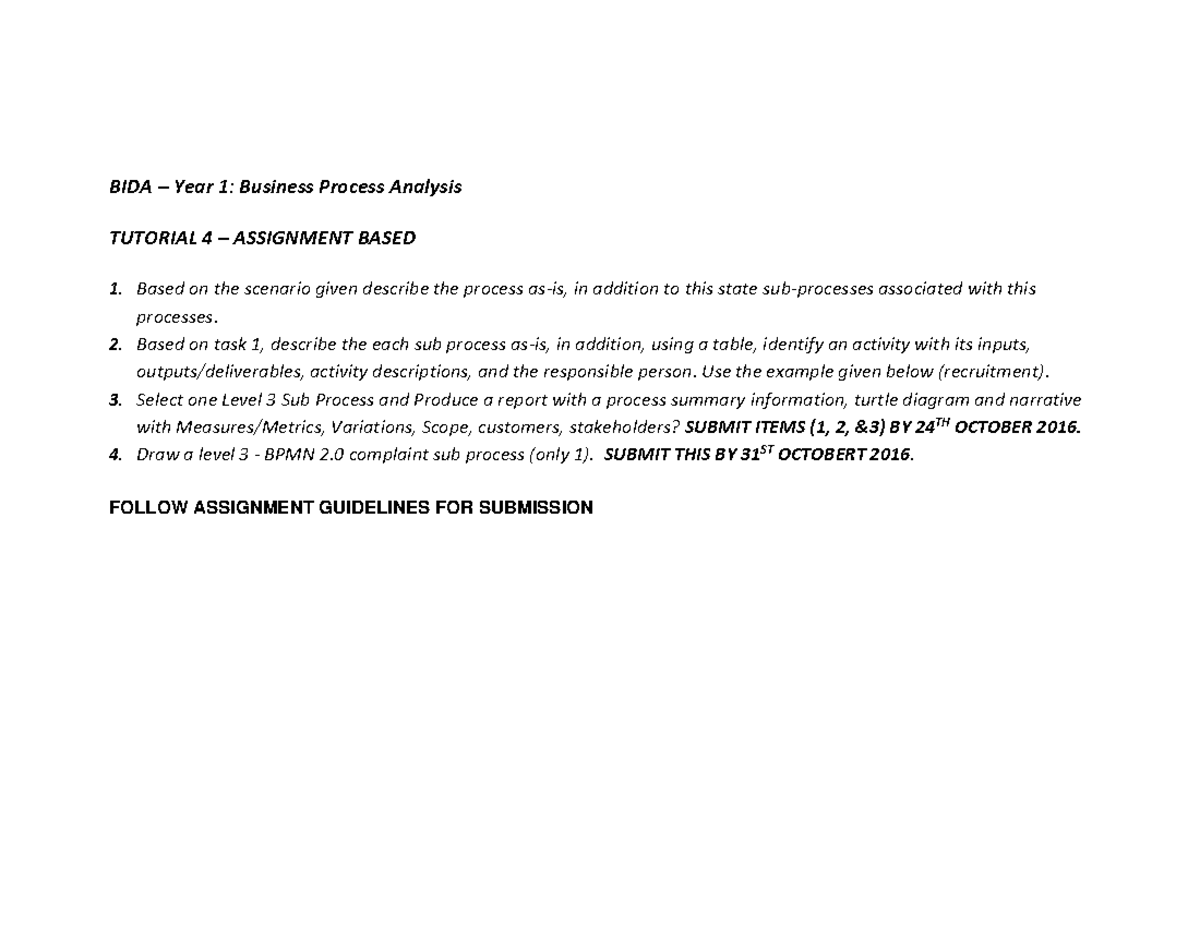 BI101 BPA Tutorial 4: Business Process Analysis Assignment - Studocu