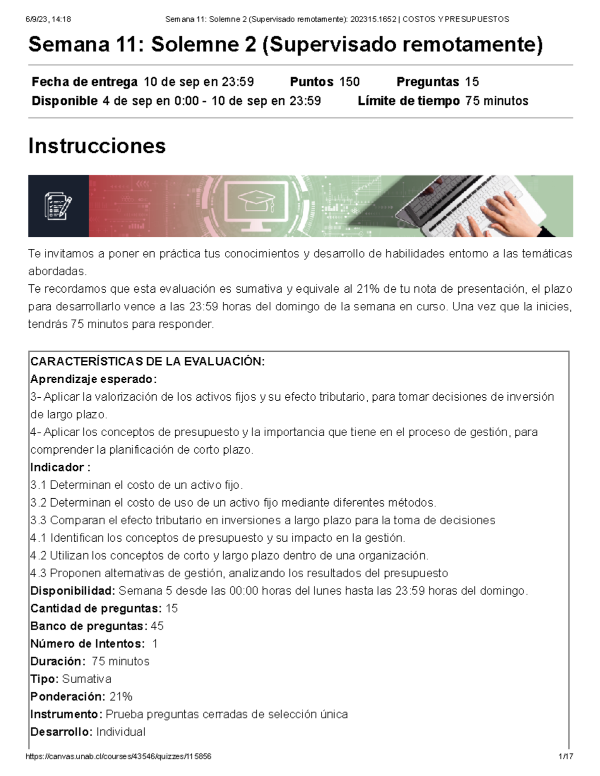 Solemne 2 Supervisado Remotamente: Costos y Presupuestos 202315.1652 - Studocu