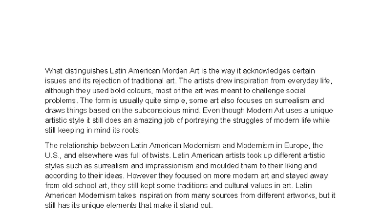 Latin American Modern Art: A Response to Tradition and Identity - Studocu