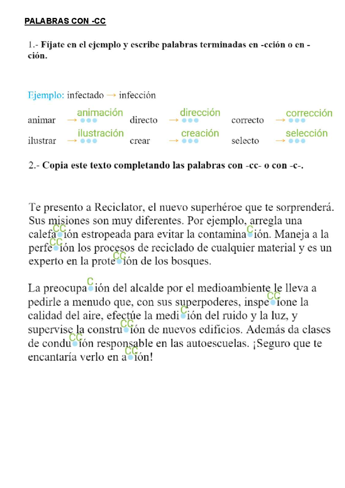 Palabras con -ción y -o: Ejercicios y Ejemplos CC - Studocu