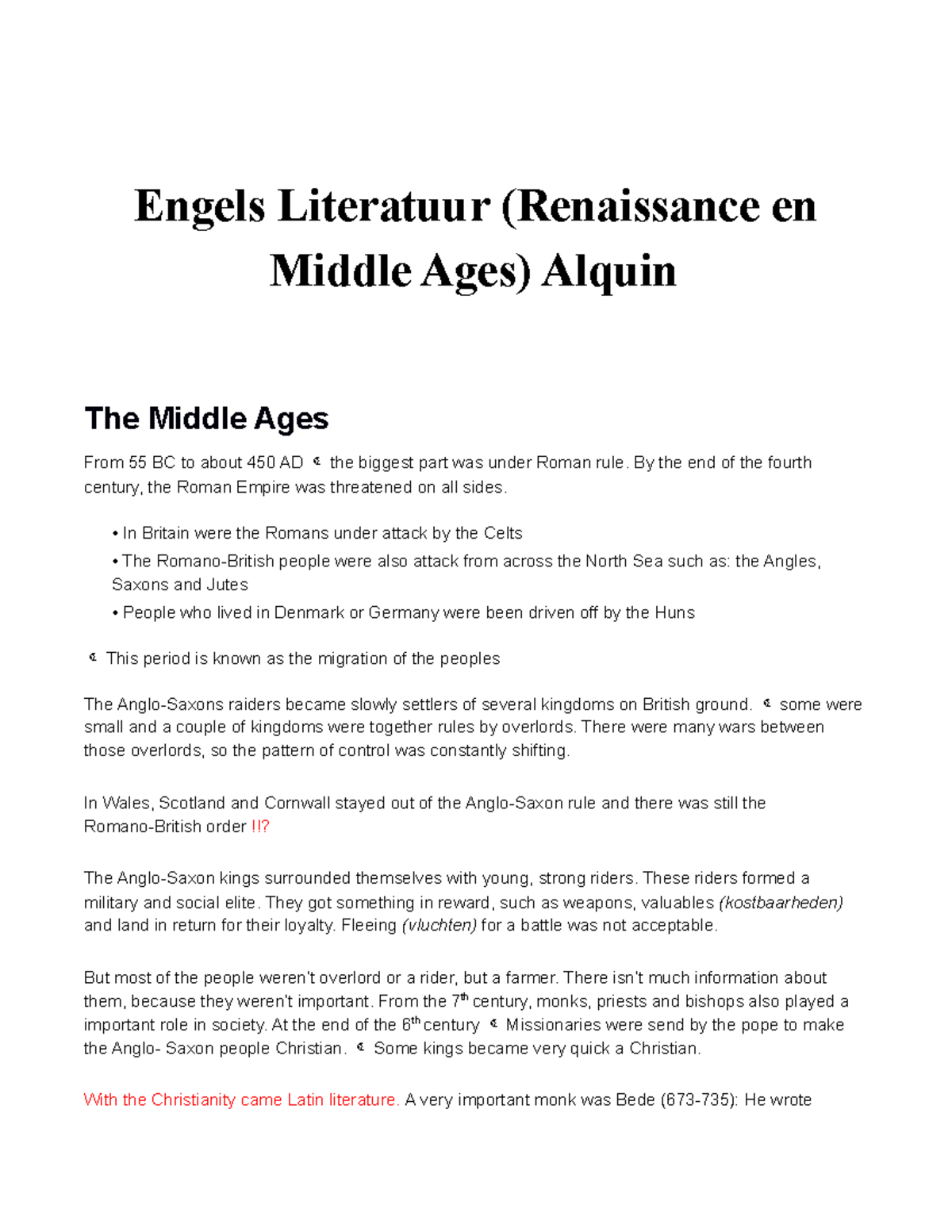 Alquin Samenvatting: Engels Literatuur - Middeleeuwen en Renaissance ...