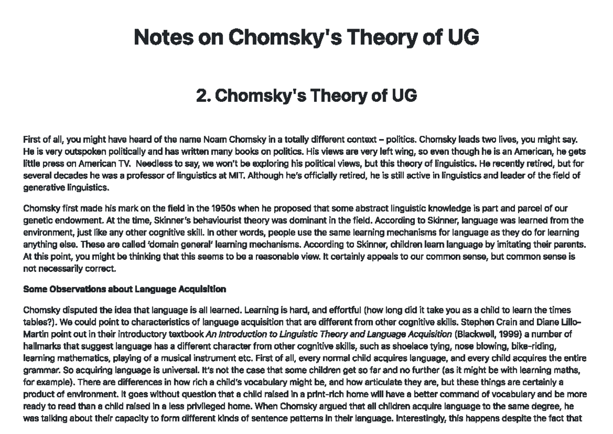Notes on Chomsky s Theory of UG copy - LING - / - Studocu