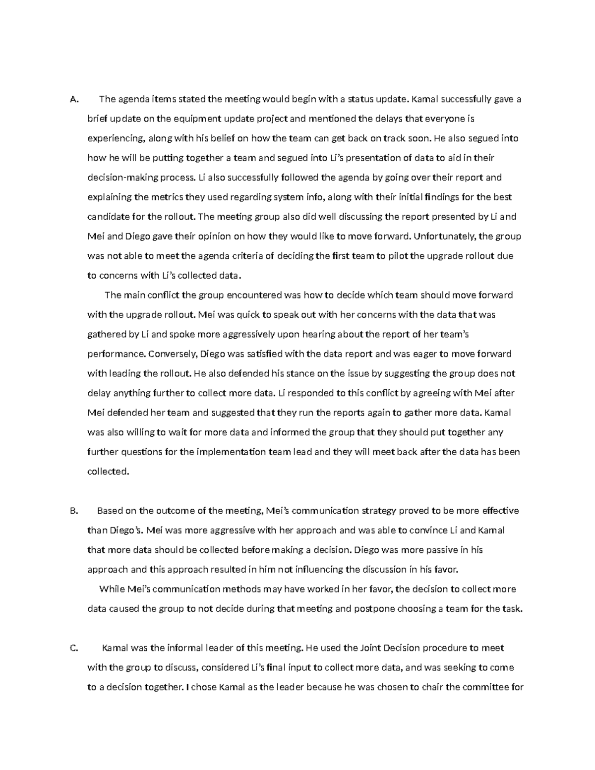 D370 Task 2 - Copy - Task 2 PASSED - A. The agenda items stated the ...