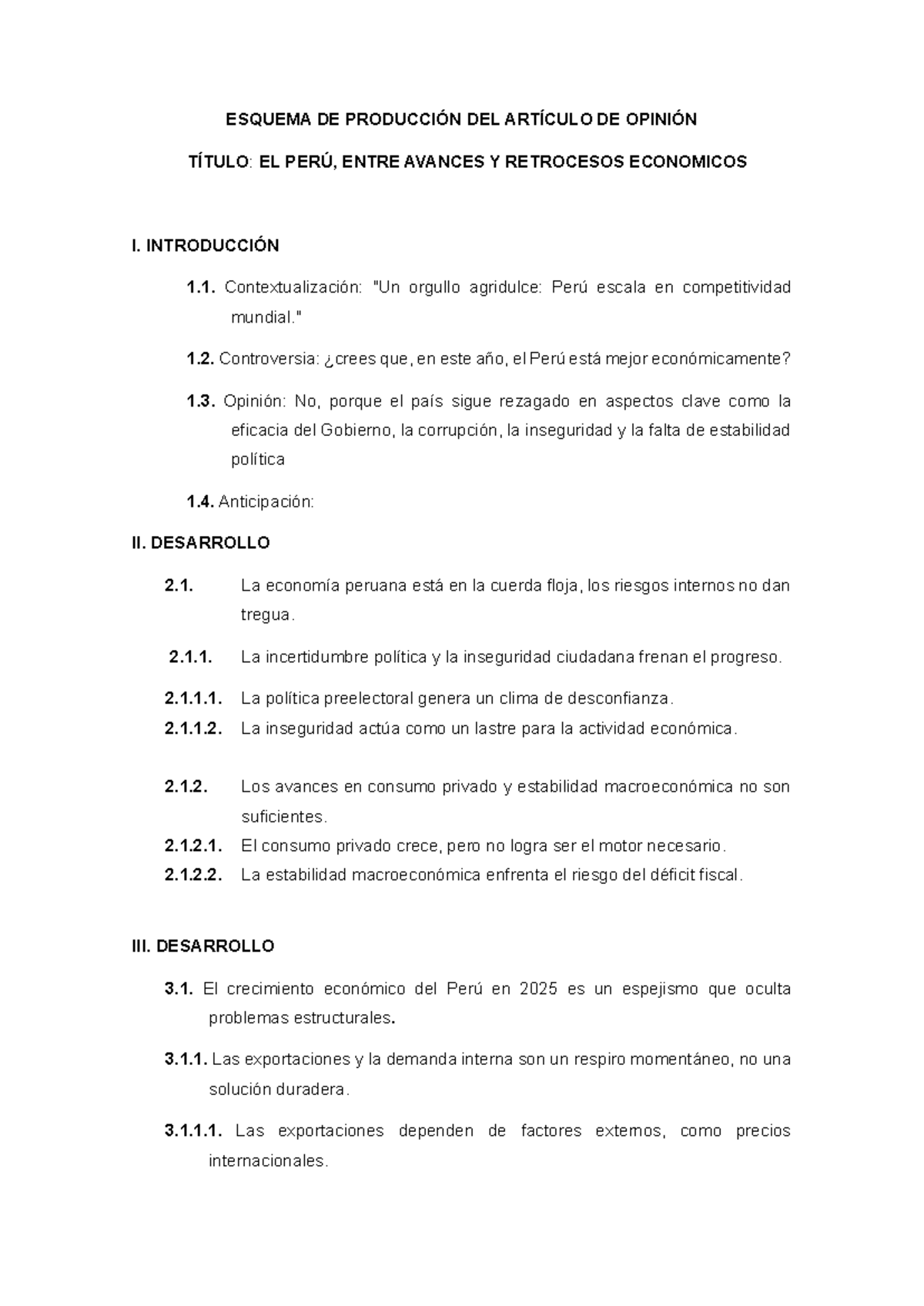 CRT2 FINAL - Análisis del Artículo de Opinión: El Perú y su Economía ...