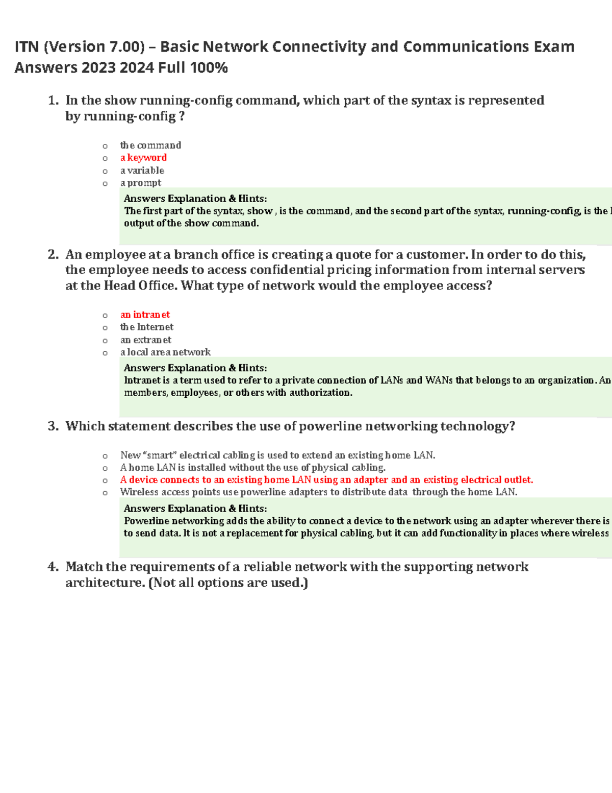 Itn V702 Modules 1 3 Basic Network Connectivity And Communications Exam Answers Itn