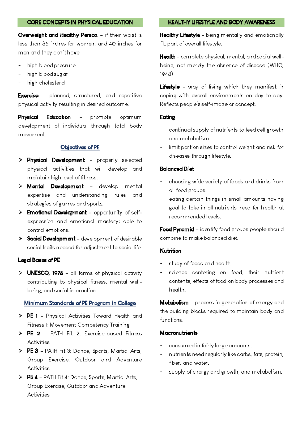 Pe - Notes for Physical Education containing details and descriptions ...