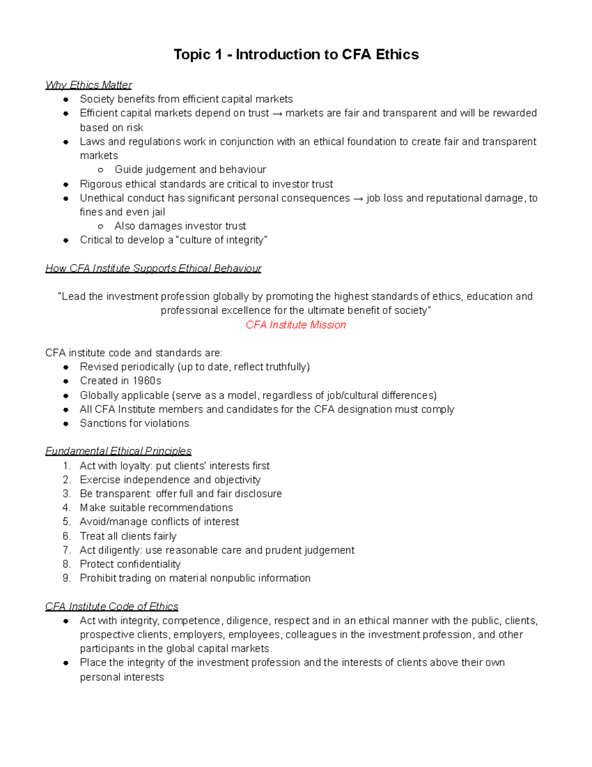 CFA Ethics Exam Notes: Understanding Standards and Compliance - Studocu