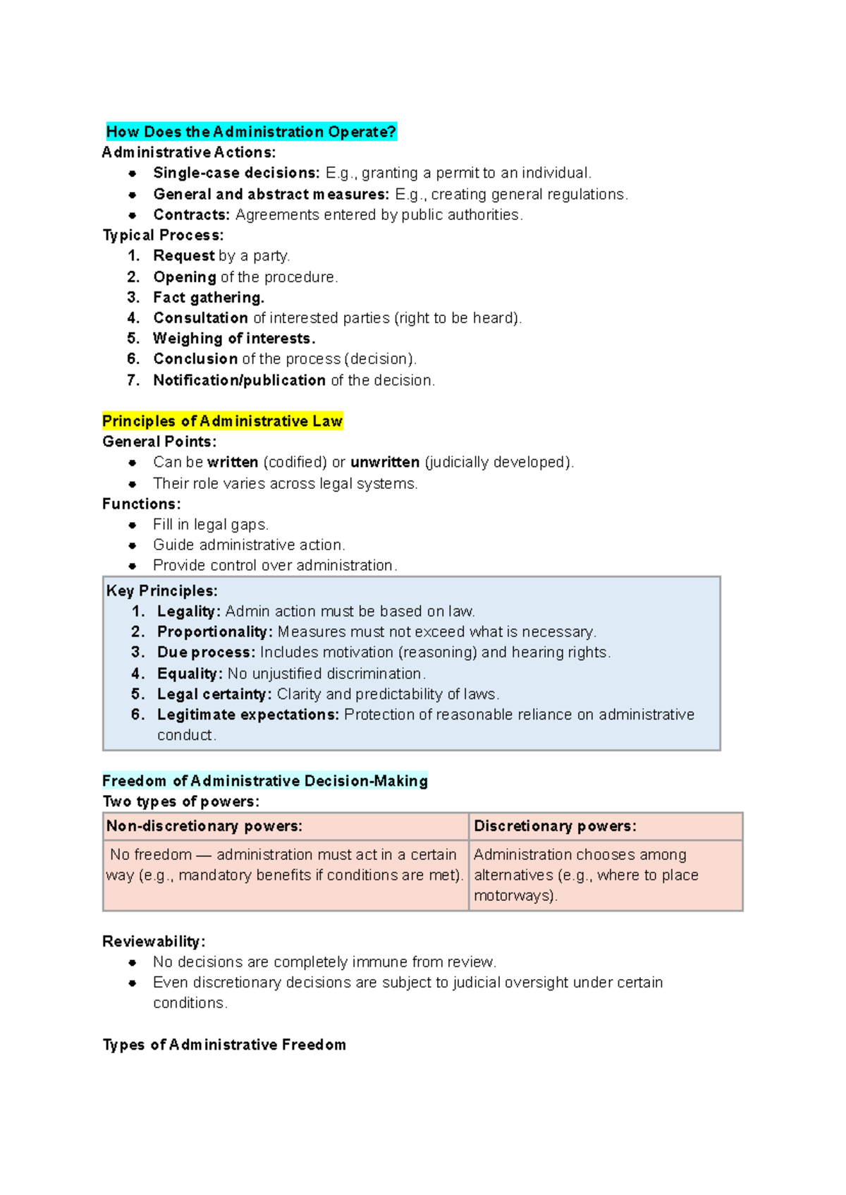 Admin Law (AL101): Key Principles and Administrative Actions Overview ...