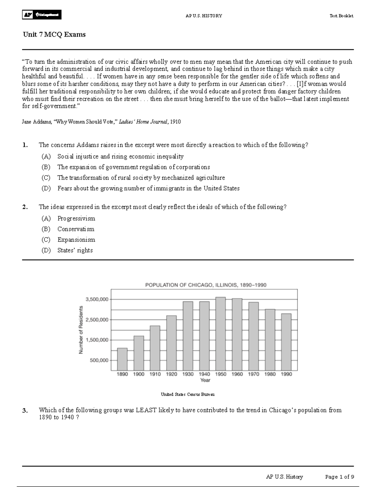 AP U. HISTORY Unit 7 MCQ Exam Review - Key Concepts and Ideas - Studocu