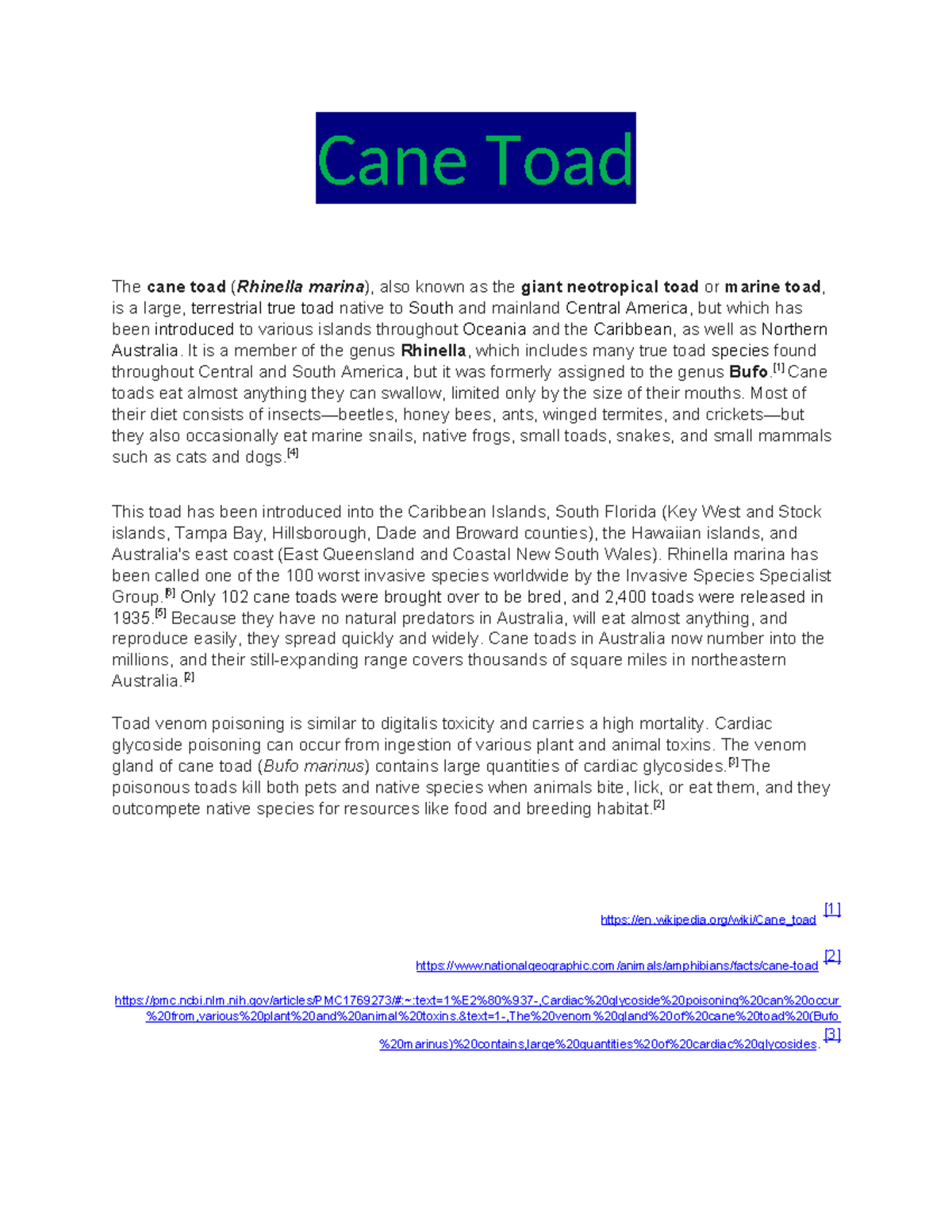 Cane Toad (Rhinella marina): Invasive Species Overview and Impact - Studocu