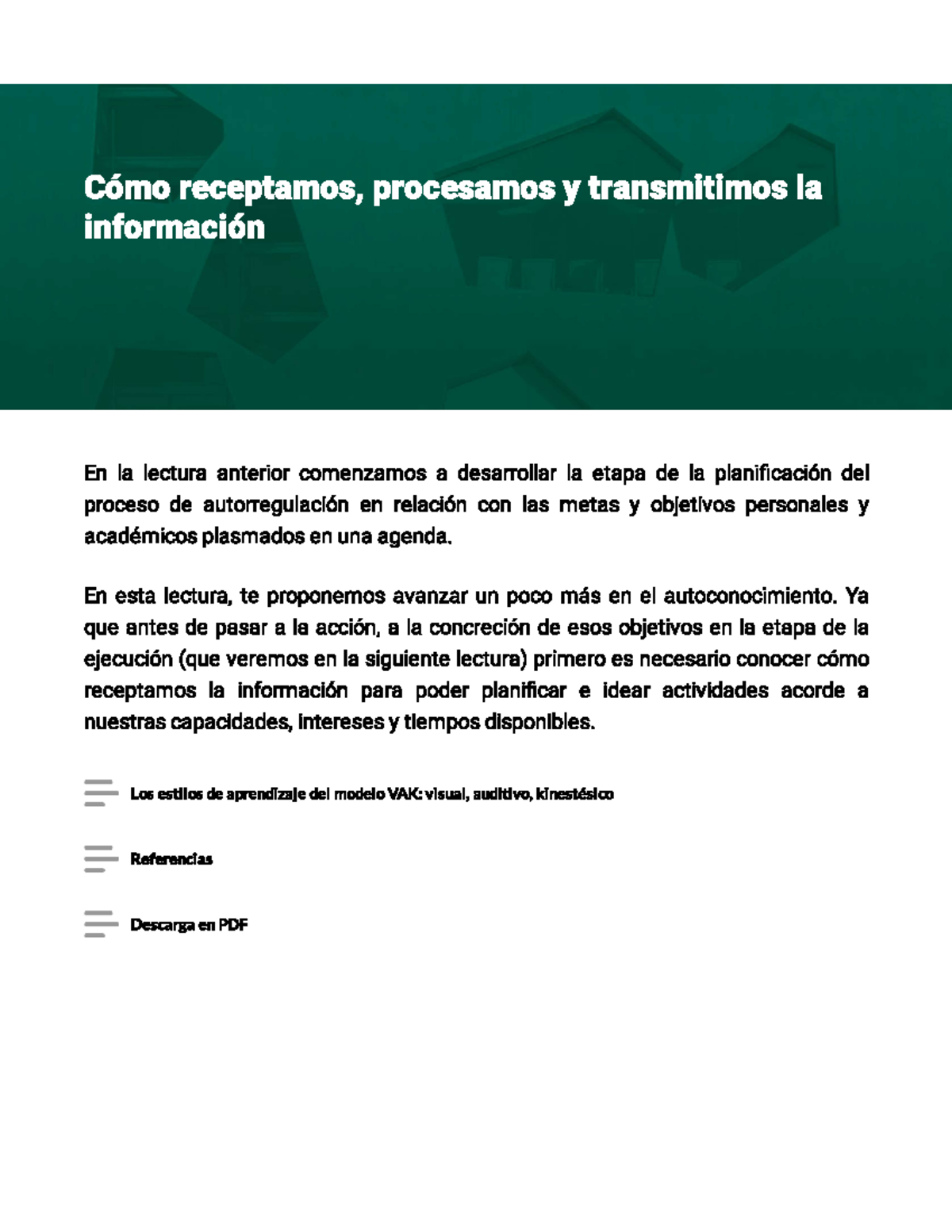 Lección 1: Estilos de aprendizaje del modelo VAK en el autoconocimiento ...