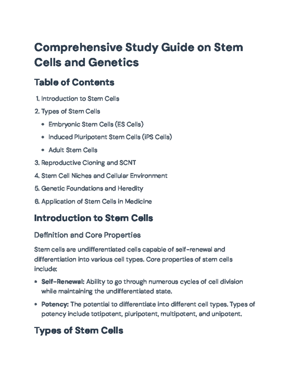 Comprehensive Study Guide on Stem Cells, Genetics, and SCNT Techniques ...