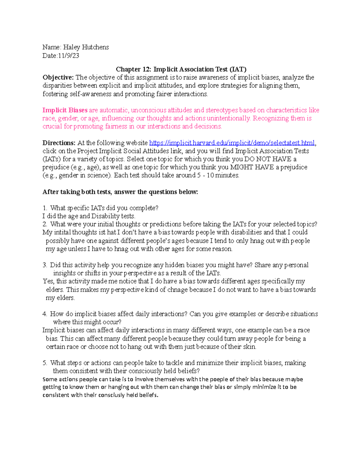 Implicit Association Test (IAT) Analysis Worksheet - Studocu