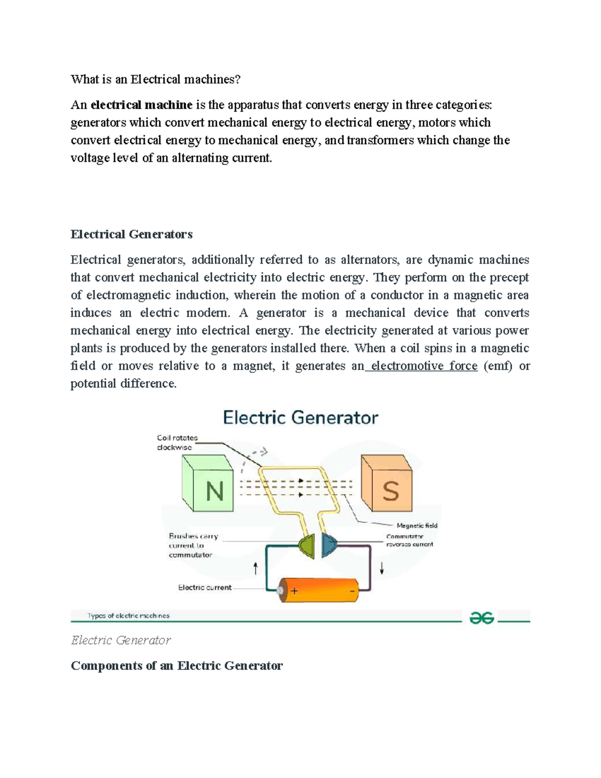 Electrical Machines Overview: Generators, Motors, and Transformers - Studocu