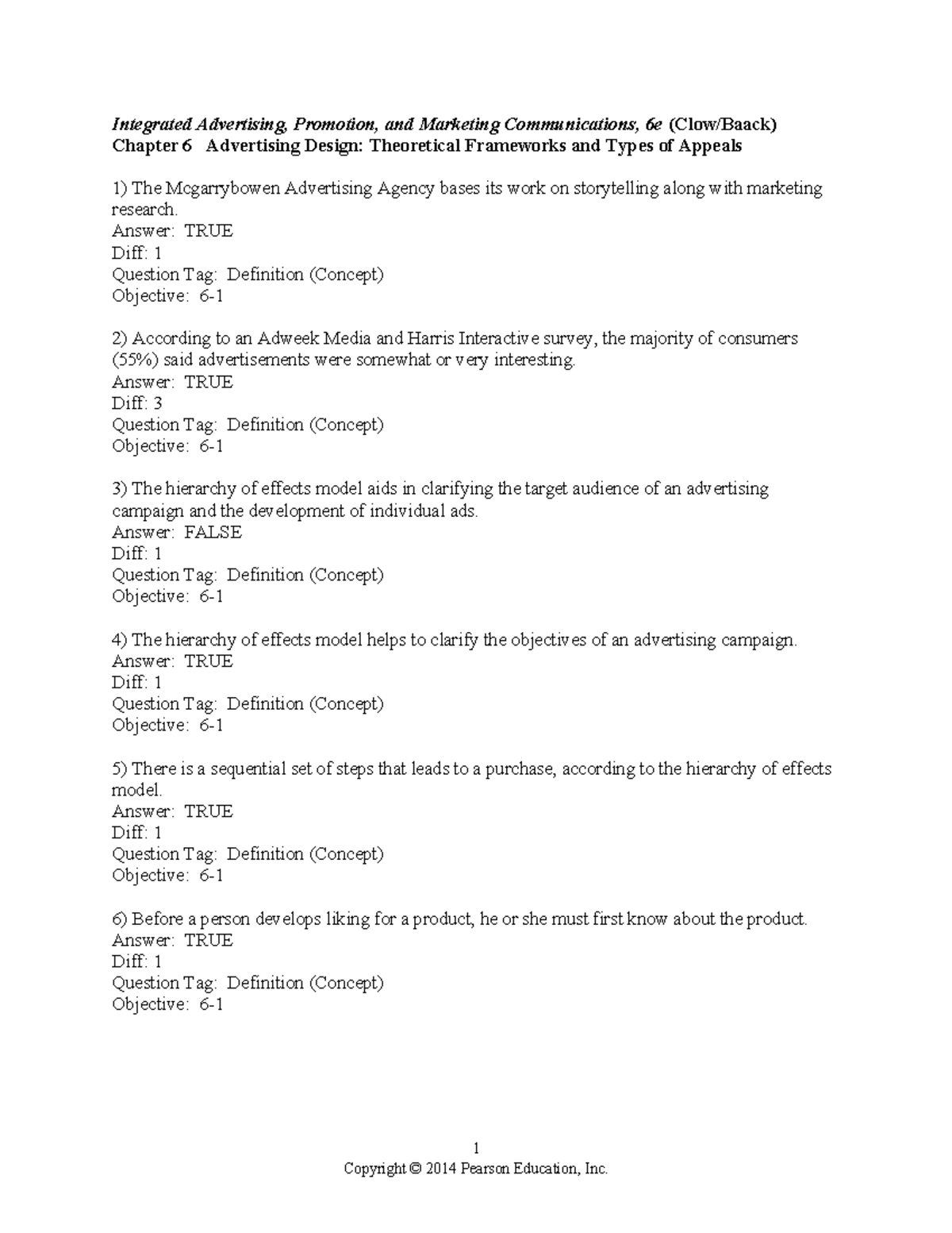 Chapter 6 Test Bank: Advertising Design Theoretical Models and Appeals ...