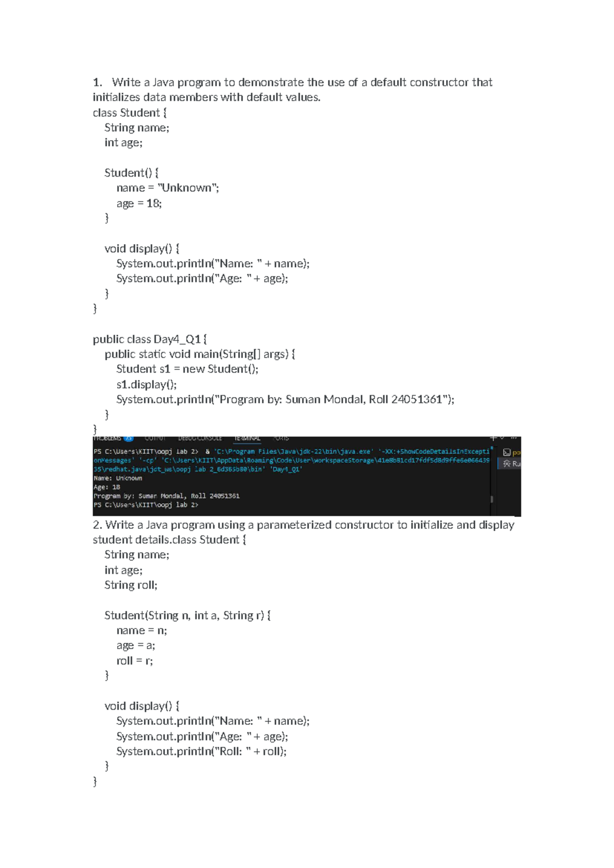 Java Lab 4: Demonstrating Constructors and Object Initialization - Studocu