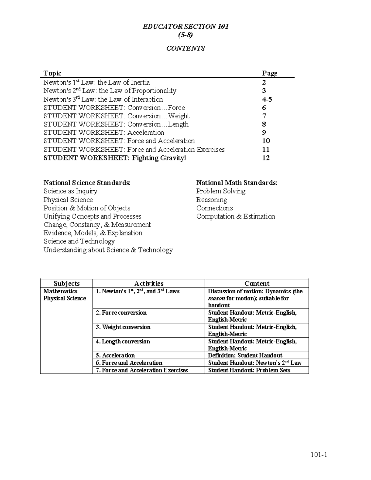 NASA EDUCATOR SECTION 101: Newton's Laws of Motion Worksheets - Studocu