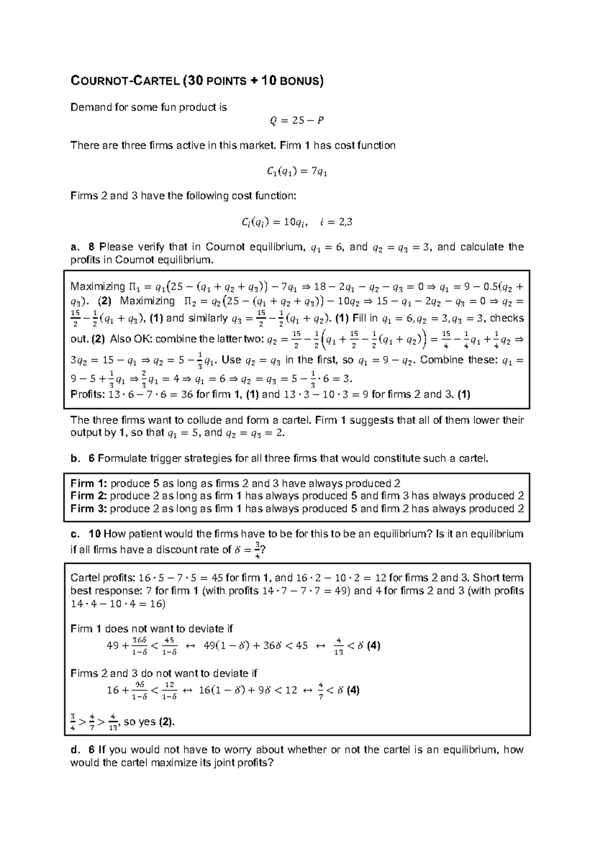 Final Exam 2025-2026: Cournot Equilibrium & Cartel Strategies - Studeersnel