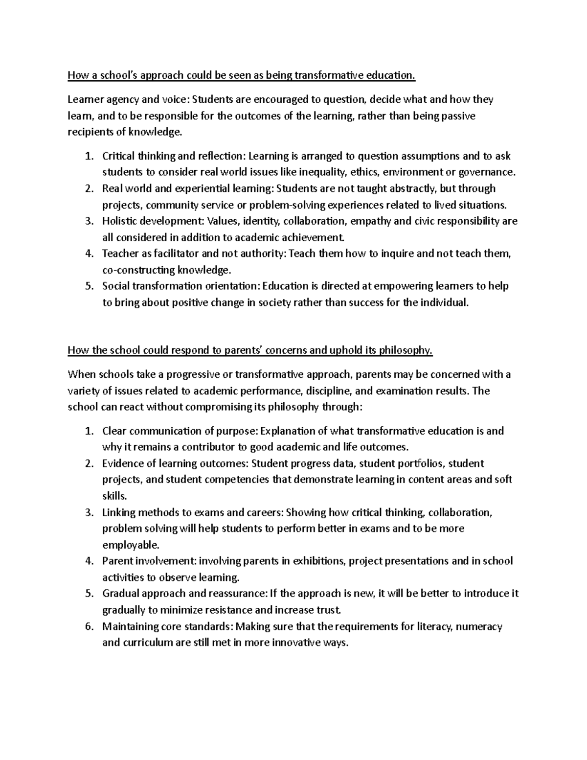 Transformative Education: Philosophical Issues and Learner Agency - Studocu