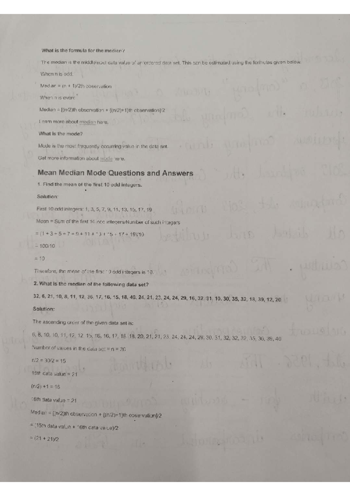 Statistics (STAT101) Mean, Median, Mode: Formulas & Practice Notes ...