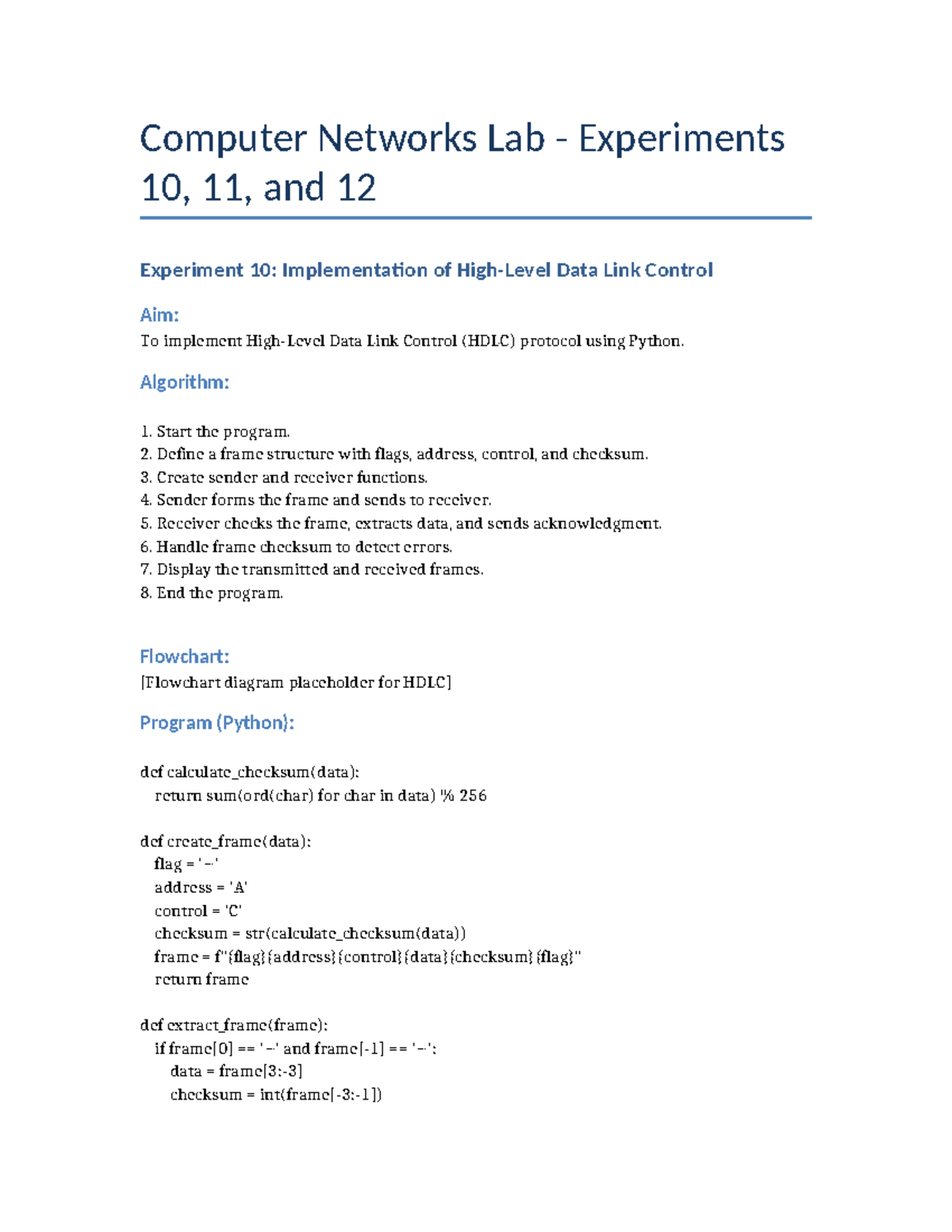 Computer Networks Lab Experiments Cnl 10 11 12 Studocu