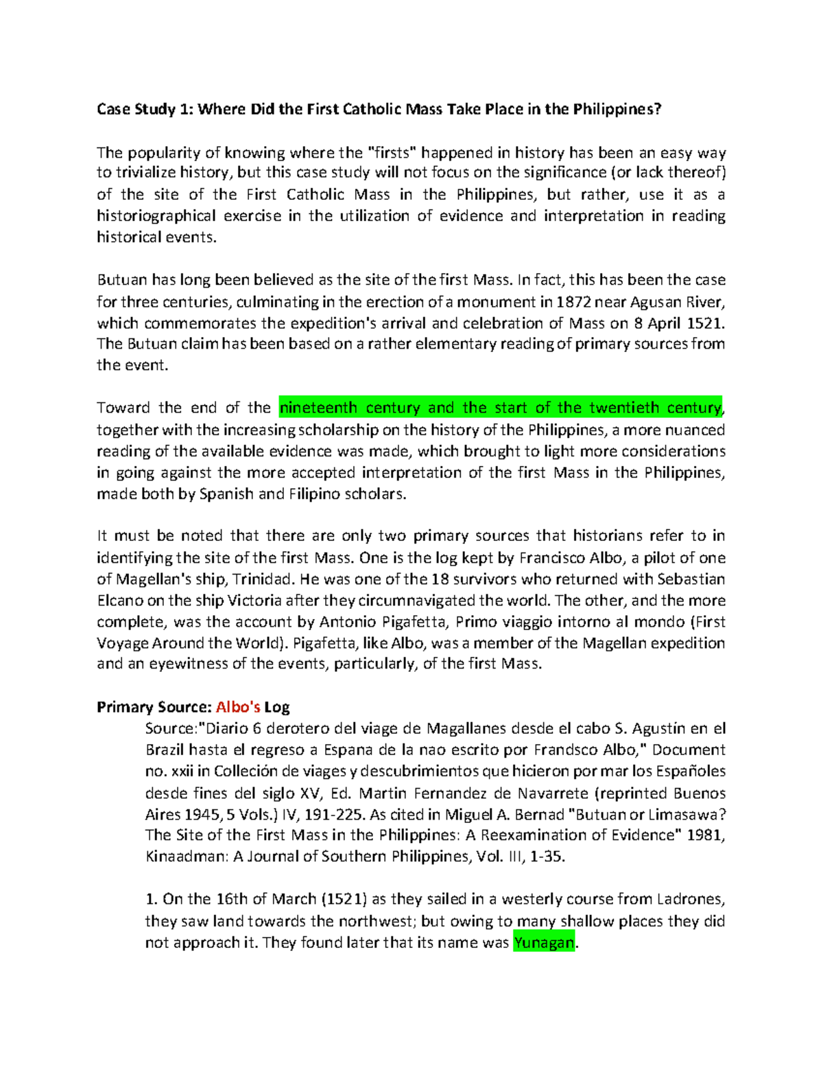 RPH Case Study on the First Catholic Mass in the Philippines (Midterms ...