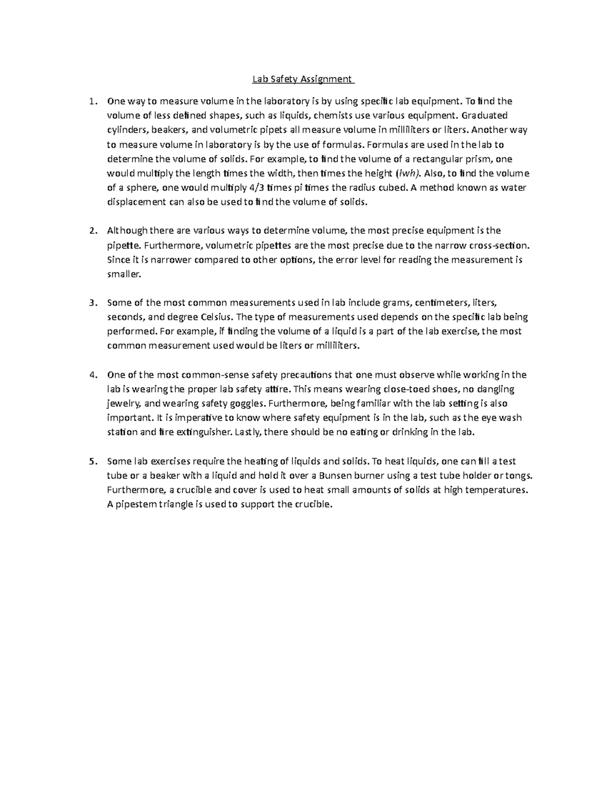 Lab Safety Assignment - Lab 1 - Lab Safety Assignment One way to ...