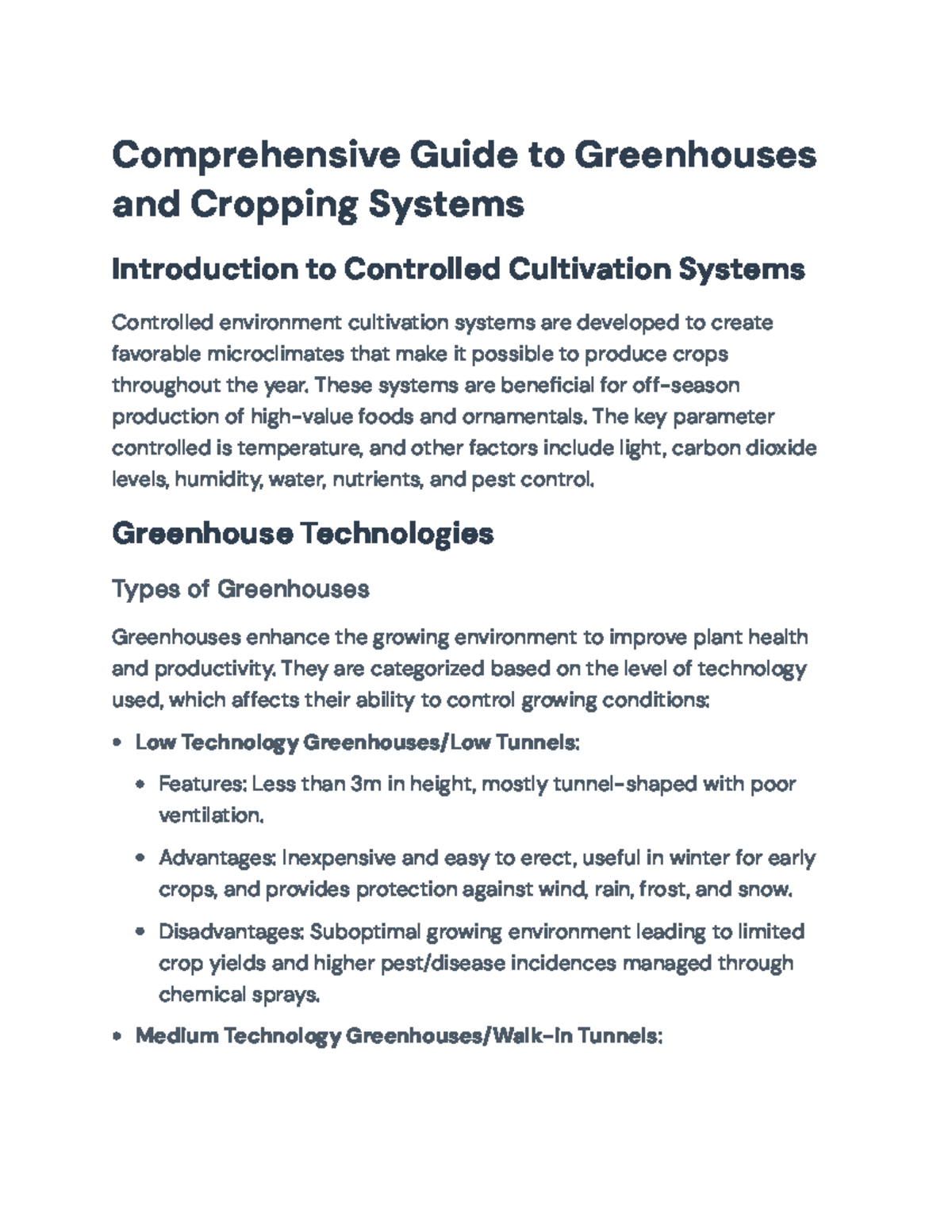 Greenhouse Technologies and Cropping Systems Overview - Comprehensive ...