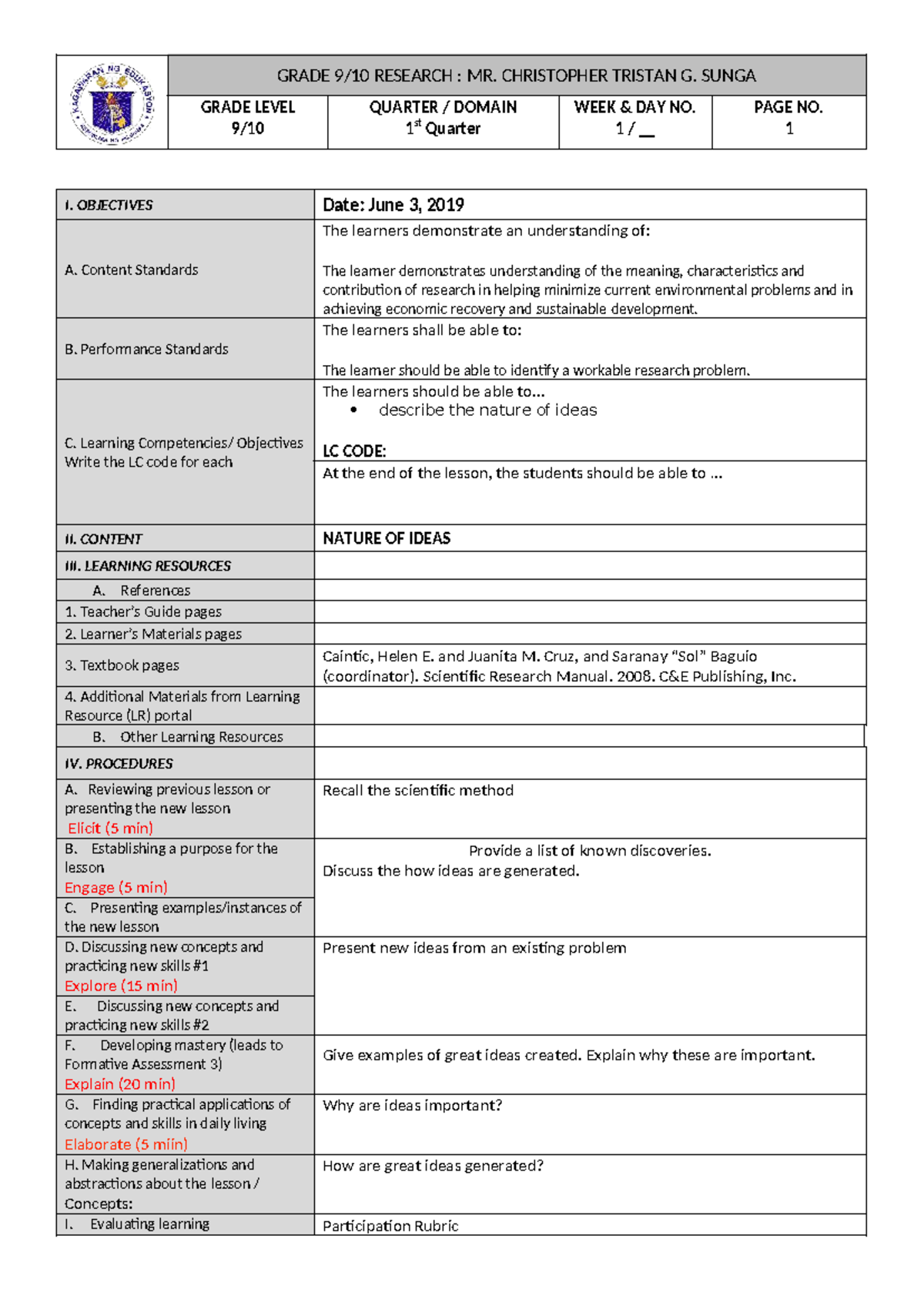 DLL Research SY 2019-2020: 1st Quarter Week 1 Overview - Studocu