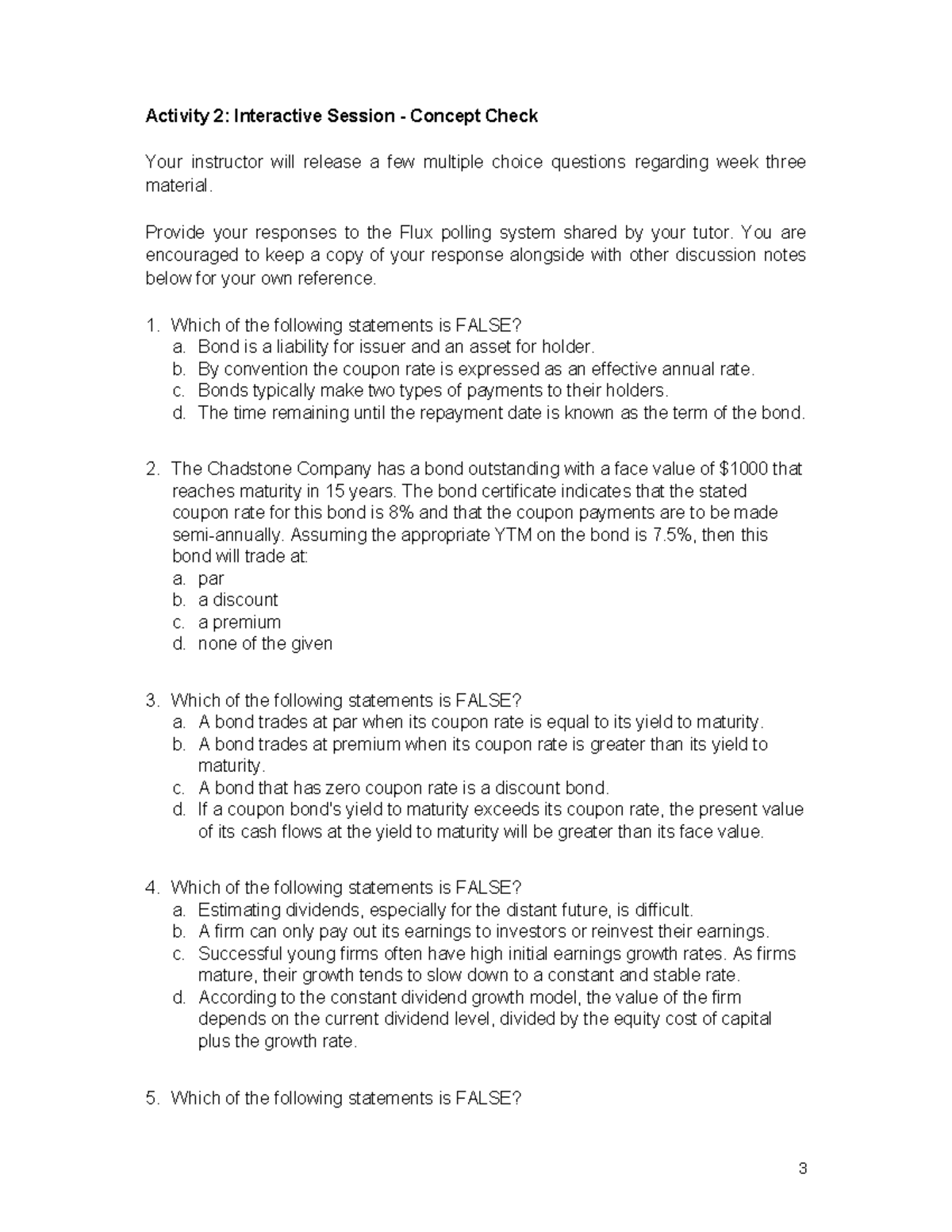 Corporate finance practice questions monash - 3 Activity 2: Interactive ...
