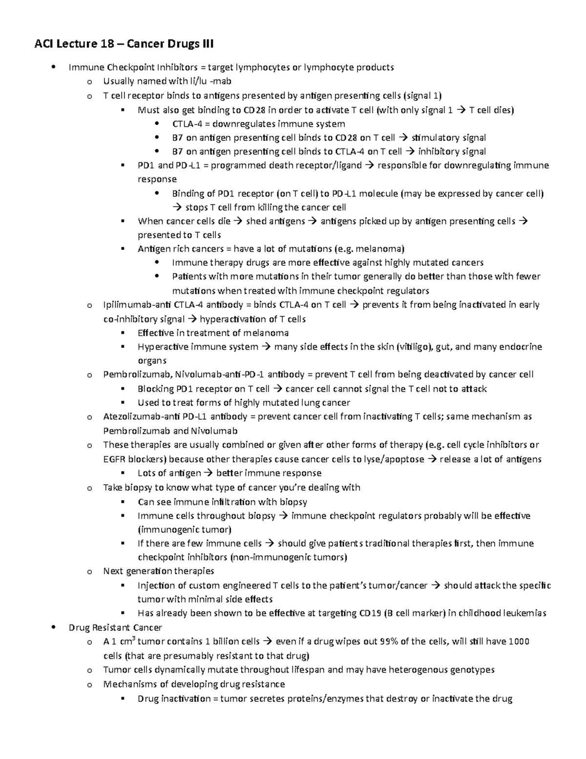 ACI 18 - Cancer Drugs III - ACI Lecture 18 – Cancer Drugs III Immune ...
