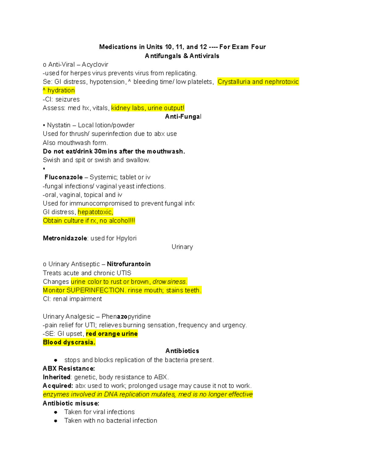Exam 4 pharm notes /study guide - Medications in Units 10, 11, and 12 ...
