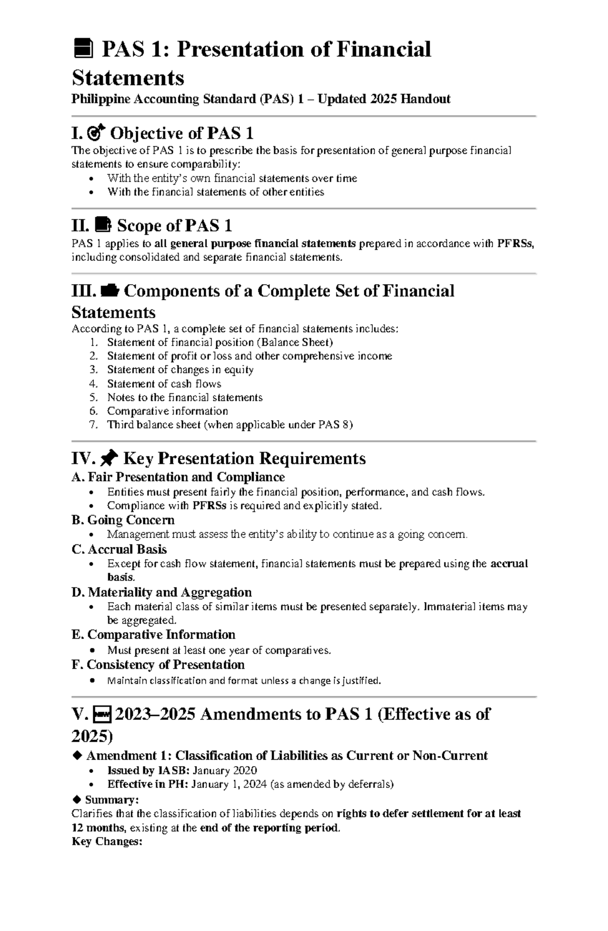 PAS 1: Presentation of Financial Statements - Updated 2025 Handout ...