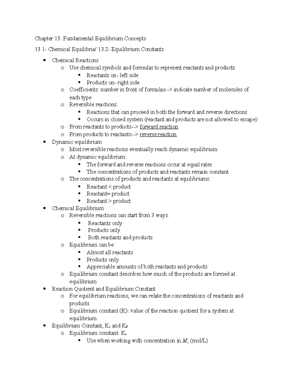 CHEM 2 Final Exam Notes on Ch 13-14: Equilibrium & Acids-Bases - Studocu