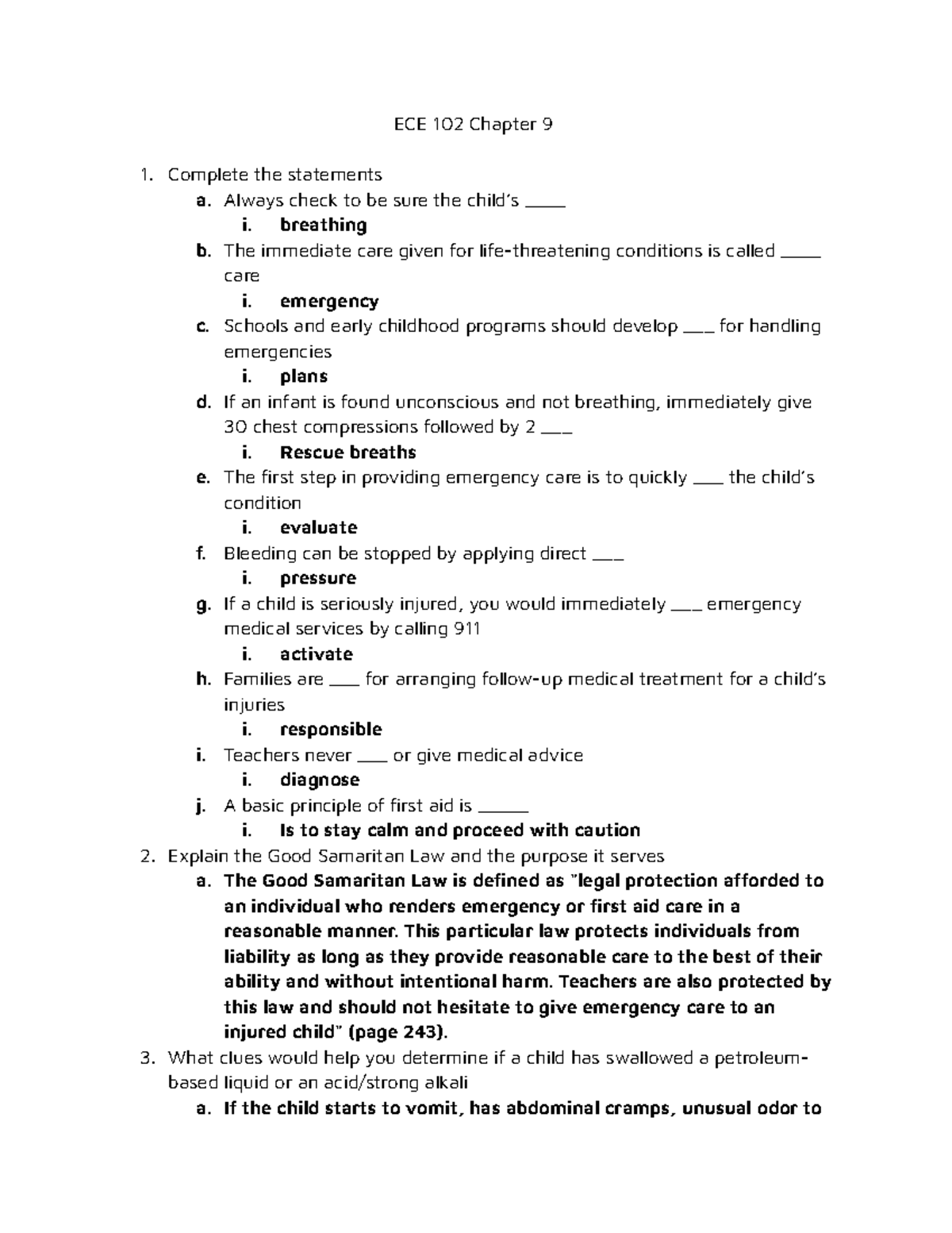 ECE 102 Chapter 9 - Emergency Care & First Aid Preparations - Studocu
