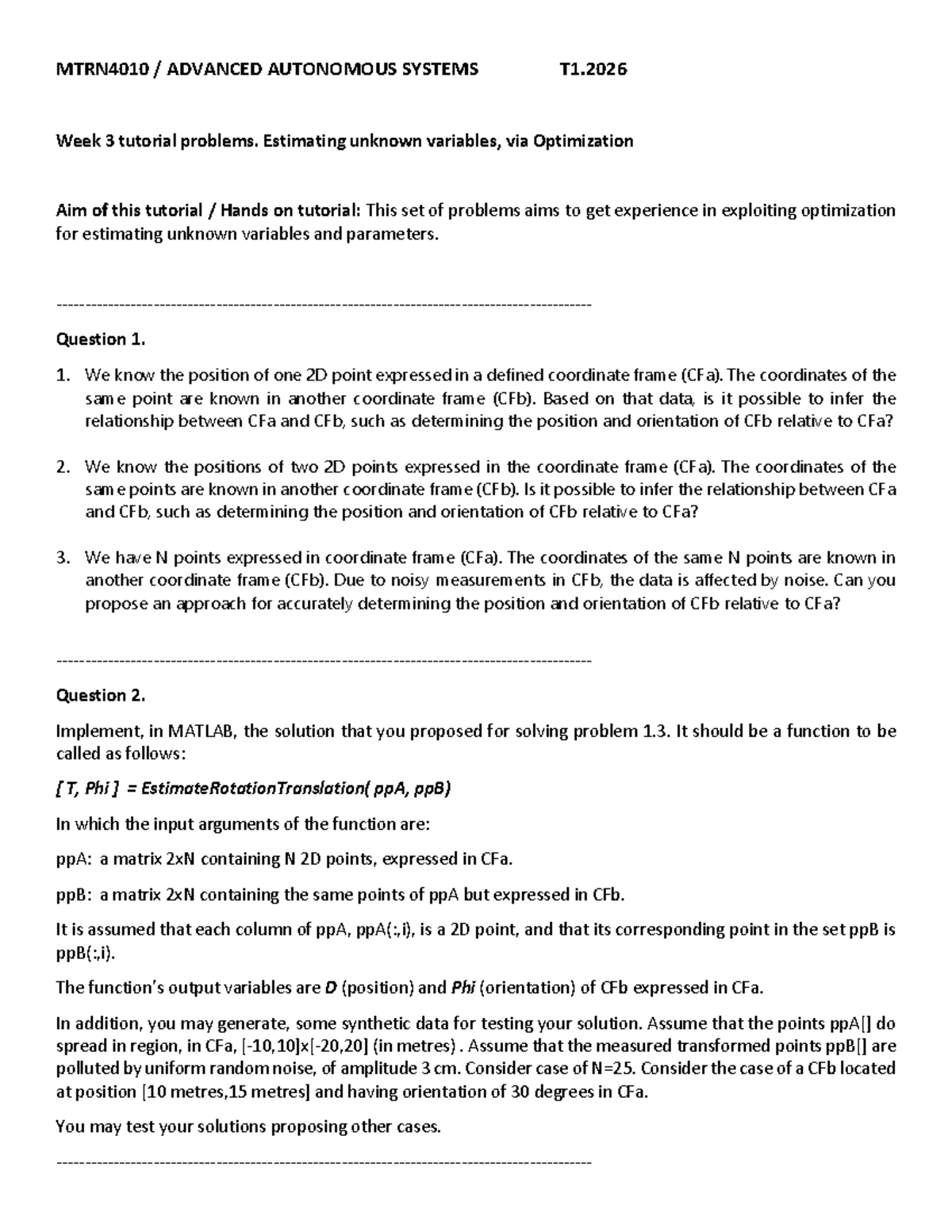 MTRN4010 Advanced Autonomous Systems T1.2026 Week 3 Tutorial Problems ...