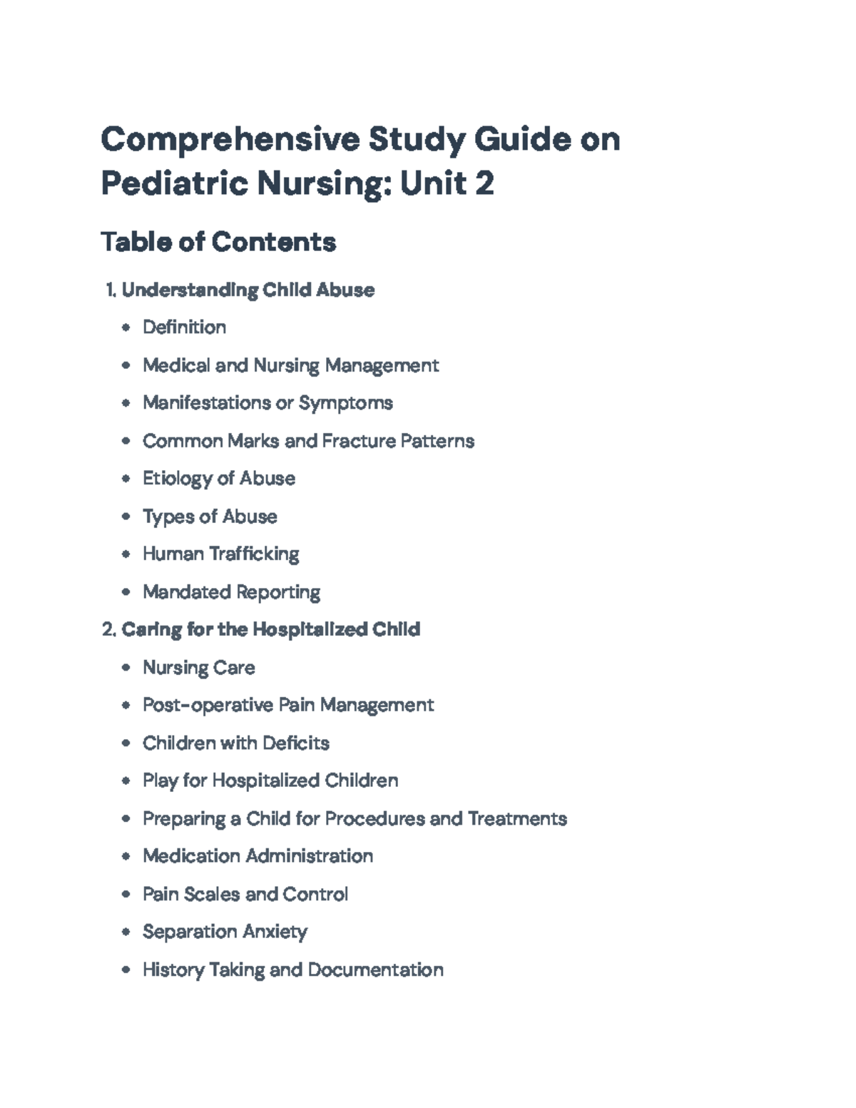 Pediatric Nursing Study Guide: Unit 2 Comprehensive Overview ...