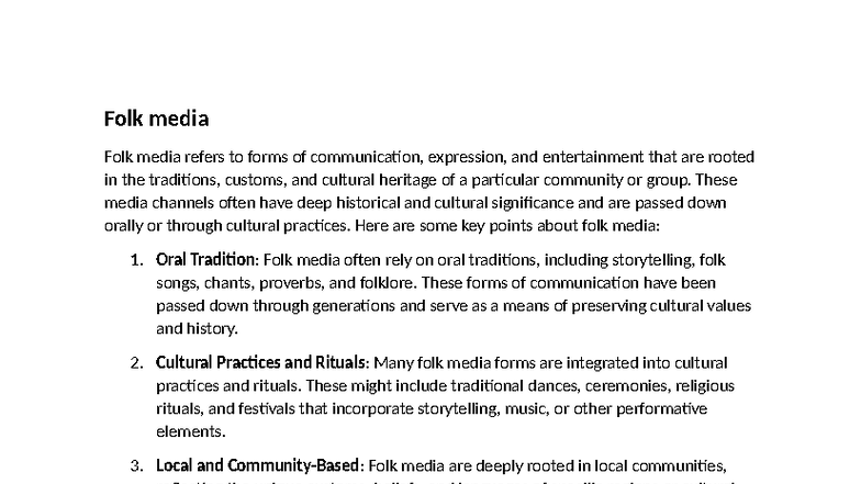 Folk Media: Cultural Expressions and Traditions Explained - Studocu