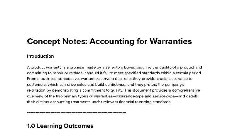 Quick Notes: Accounting for Warranties (ACCT 101) - Studocu