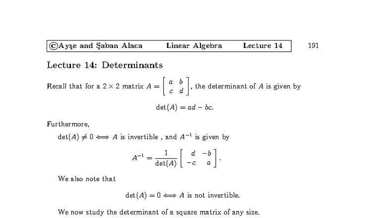MATH1104 Linear Algebra Lecture 14: Understanding Determinants - Studocu