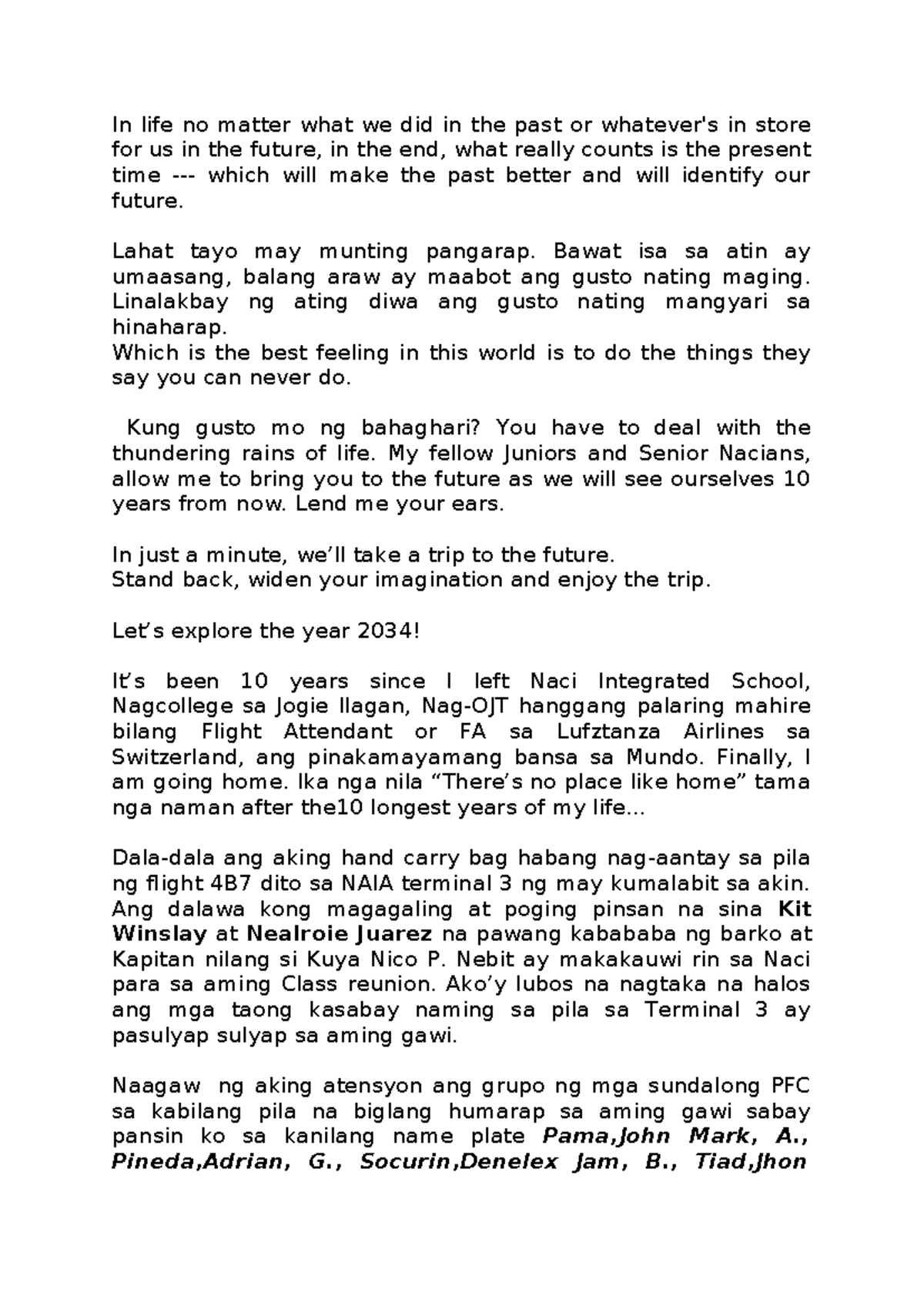 Class Prophecy 2024: Reflections and Dreams for the Future - Studocu