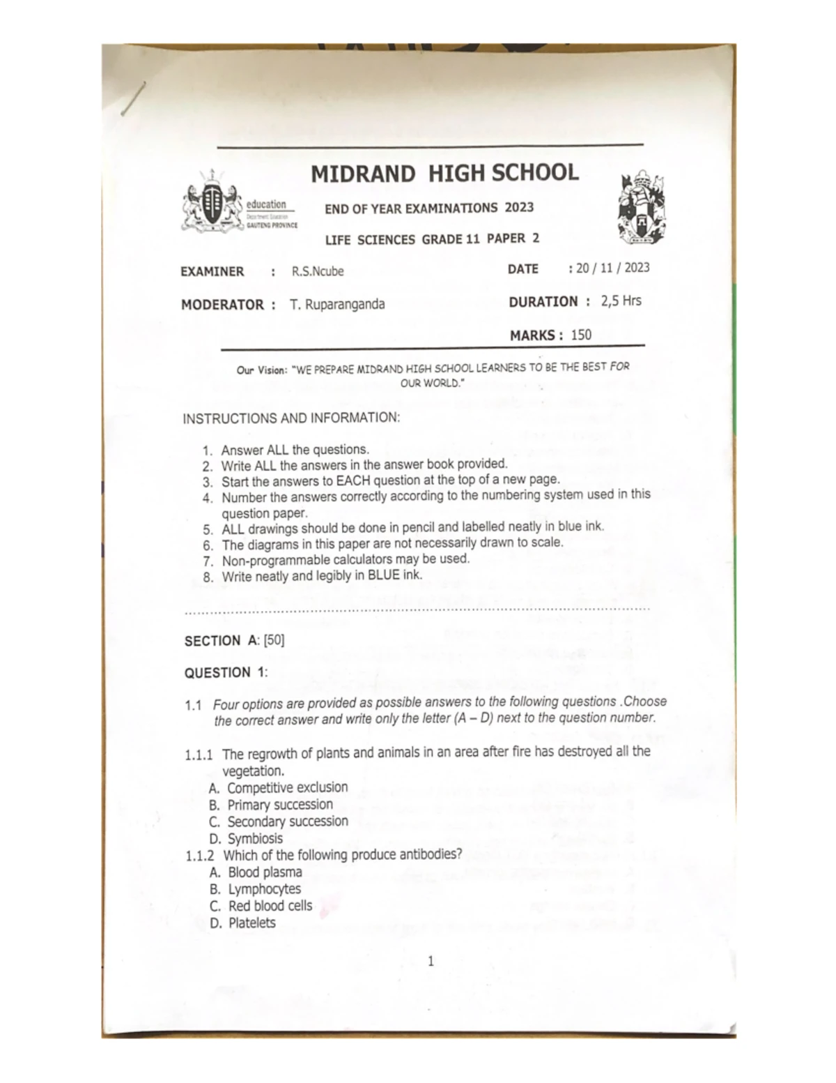 Gr11 Life Orientation Nov 2023 - Past Exam Paper & Questions - Studocu