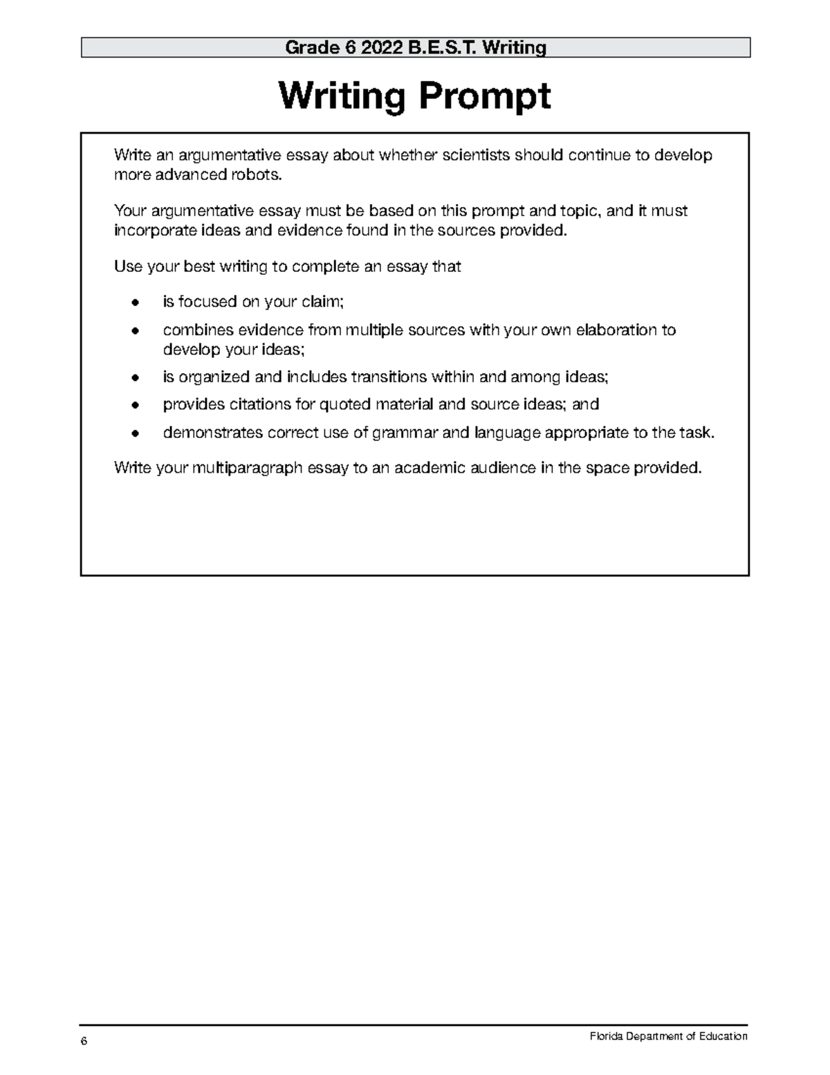 Grade 6 Writing Prompt: Argumentative Essay on Advanced Robots - Studocu