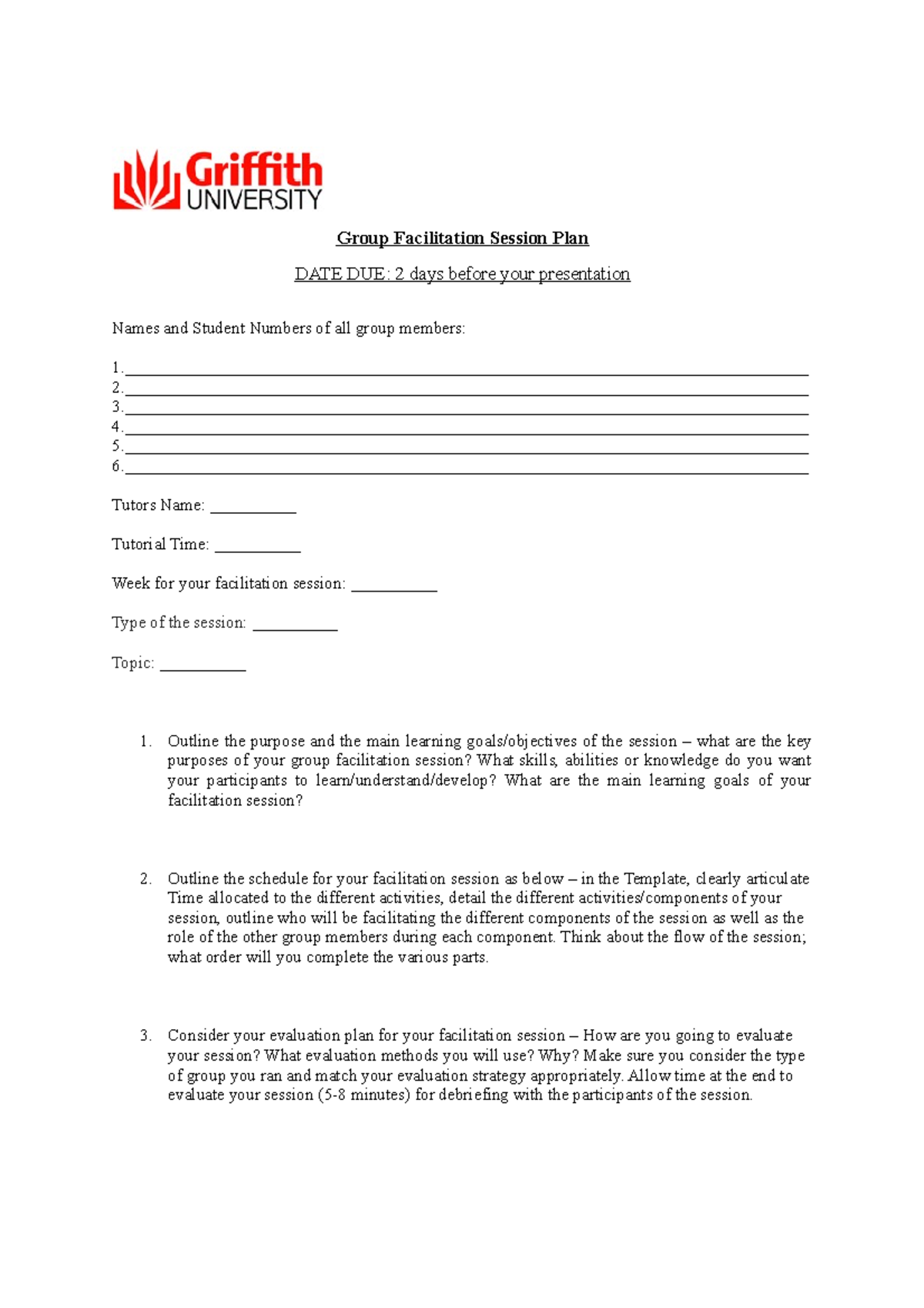 Group Facilitation Session Plan Template - Academic Use - Studocu