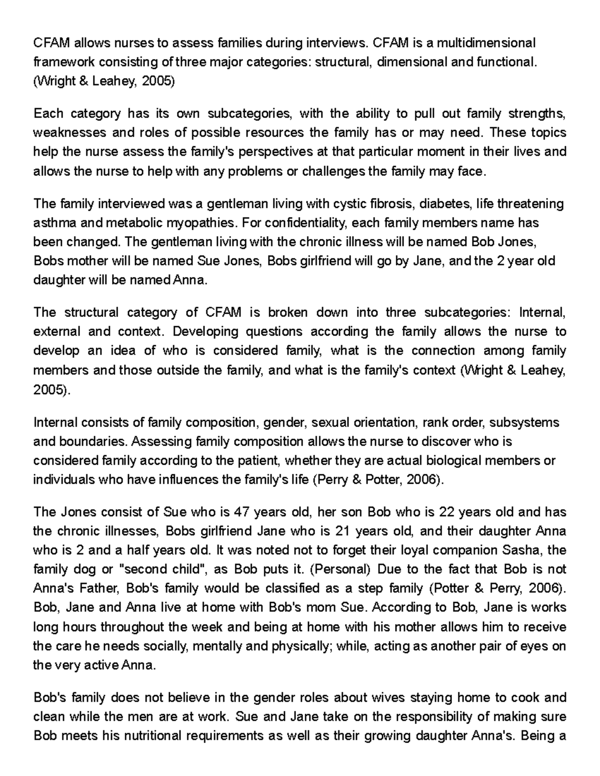 CFAM Assessment of the Jones Family with Chronic Illness - Essay - Studocu