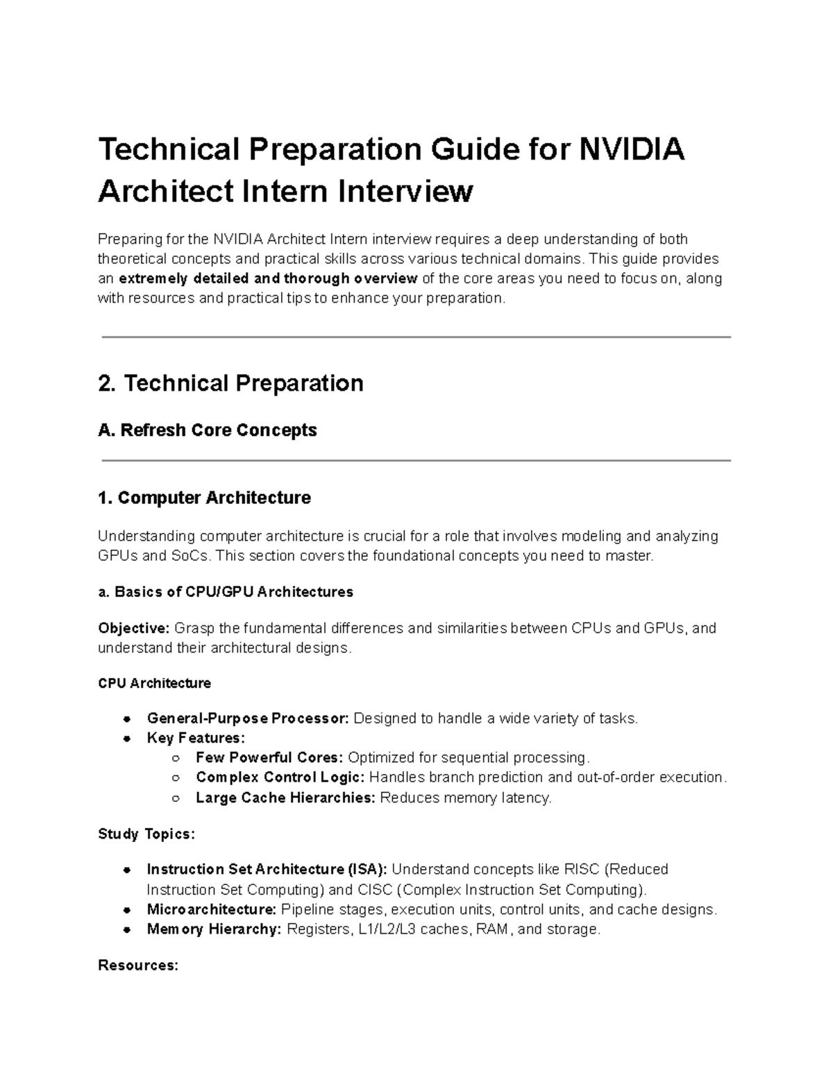 Technical Preparation Guide for NVIDIA Architect Intern (Internship ...